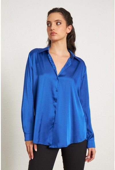 Gusto Saten Gömlek - Saks