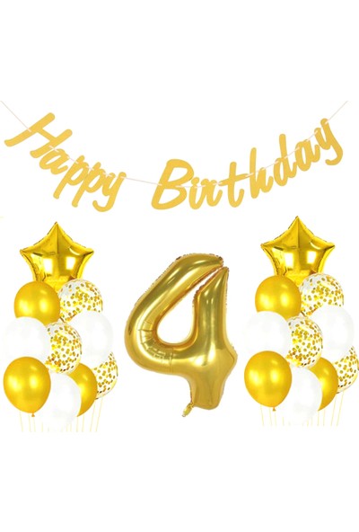 Parti Sürprizi 4 Yaş Altın Happy Birthday Set Parti Sürprizi 4 Yaş Altın Happy Birthday Set