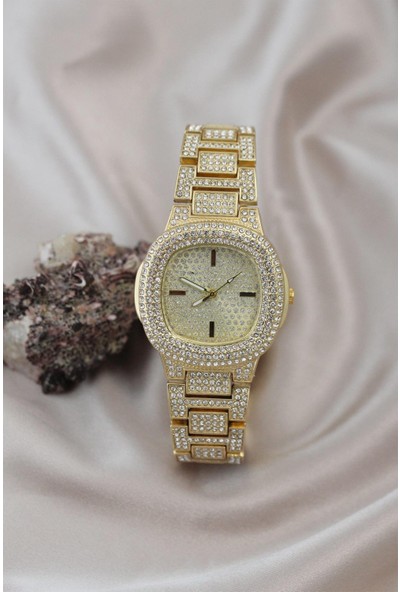 Markaden Gold Renk Metal Zirkon Taşlı Kadın Saat Markaden Gold Renk Metal Zirkon Taşlı Kadın Saat