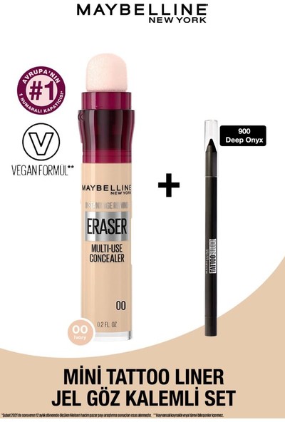Maybelline New York Instant Anti Age Eraser Kapatıcı 00 Ivory + Mini Tattoo Liner Jel Göz Kalemli Set Maybelline New York Instant Anti Age Eraser Kapatıcı 00 Ivory + Mini Tattoo Liner Jel Göz Kalemli Set