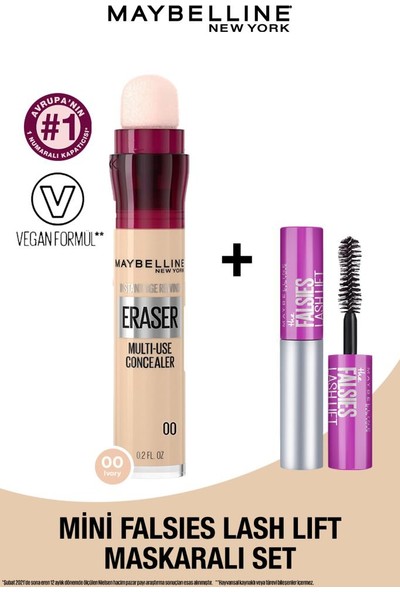 Maybelline New York Instant Anti Age Eraser Kapatıcı 00 Ivory + Mini Falsies Lash Lift Maskaralı Set Maybelline New York Instant Anti Age Eraser Kapatıcı 00 Ivory + Mini Falsies Lash Lift Maskaralı Set