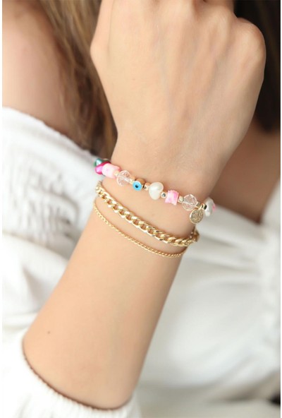 Çoklu Nazar Boncuk Detaylı Kadın Bileklik Çoklu Nazar Boncuk Detaylı Kadın Bileklik