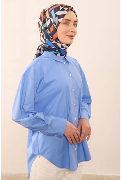 Markapia Woman Kadın Geometrik Desenli Soft Şal Lacivert