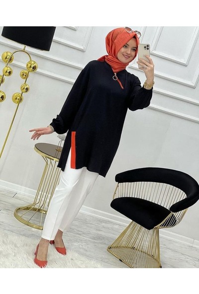 Papatya Fermuar Detaylı Tunik