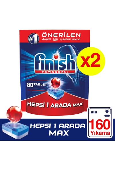 Finish Hepsi Bir Arada Bulaşık Makinesi Deterjanı Tableti 160(80x2) Yıkama Finish Hepsi Bir Arada Bulaşık Makinesi Deterjanı Tableti 160(80x2) Yıkama