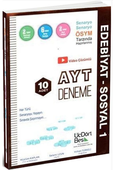 ÜçDörtBeş Yayınları AYT Edebiyat - Sosyal 1 10'lu Deneme ÜçDörtBeş Yayınları AYT Edebiyat - Sosyal 1 10'lu Deneme