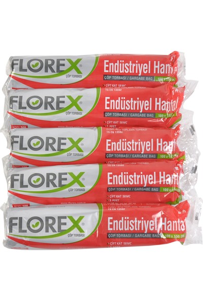Florex Endüstriyel Hantal Siyah Çöp Poşeti 100x150cm 5Rulo