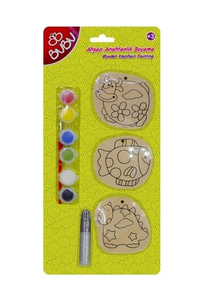 Bu-Bu Ahşap Anahtarlık Boyama Standı 12 Li