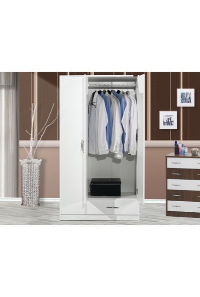 Metalia 3 Kapaklı Çekmeceli Gardırop - Beyaz Metalia 3 Kapaklı Çekmeceli Gardırop - Beyaz