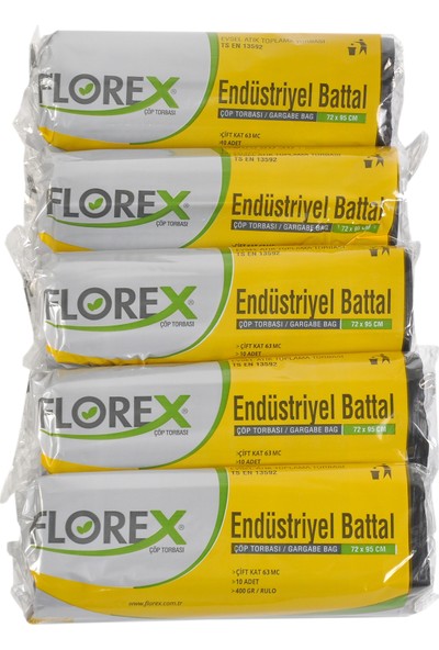 Florex Endüstriyel Battal Siyah Çöp Torbası 72x95 cm 5 Rulo Florex Endüstriyel Battal Siyah Çöp Torbası 72x95 cm 5 Rulo