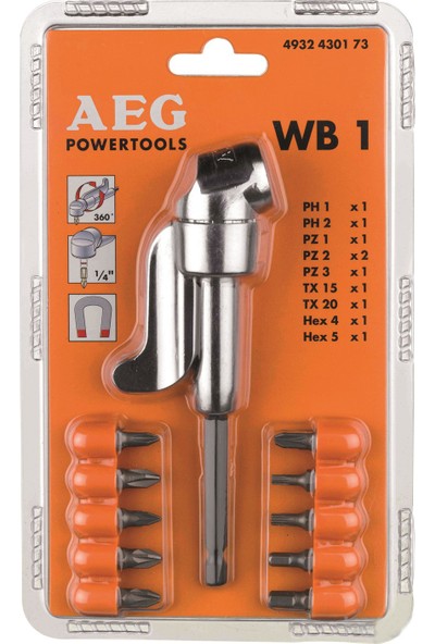 Aeg WB1 Vidalama Köşe Adaptöru + 10 Parça Uç Seti