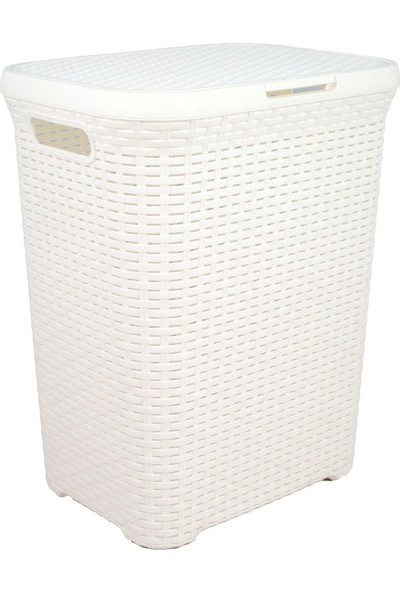 Hasır Desenli Çamaşır Sepeti Beyaz