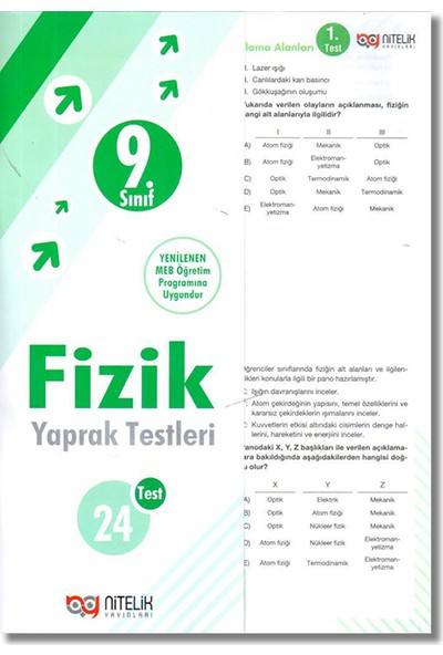 Nitelik Yayınları 9. Sınıf Fizik Yaprak Test