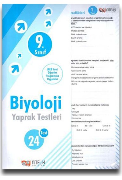 Nitelik Yayınları 9. Sınıf Biyoloji Yaprak Test Nitelik Yayınları 9. Sınıf Biyoloji Yaprak Test