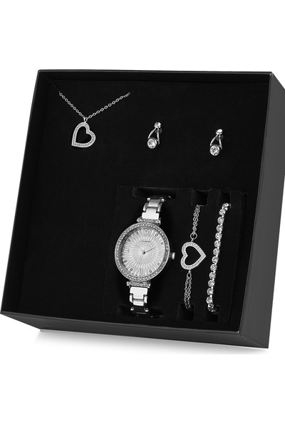 Forentina Bayan Kalpli Kolye Küpe Bileklik Saat Seti Hediye Set PS0721