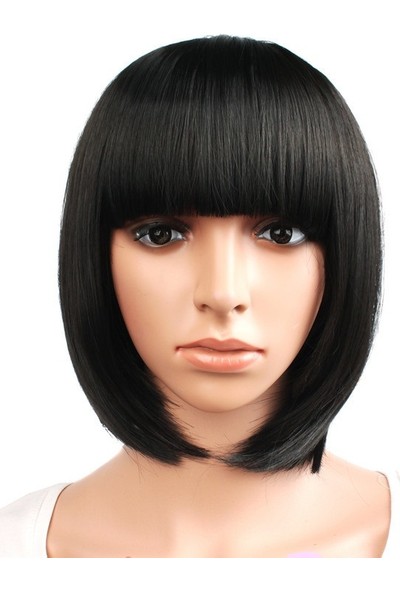 Samur Siyah Renk Küt Peruk Kısa Saç Samur Siyah Renk Küt Peruk Kısa Saç