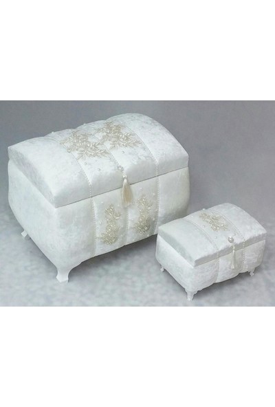 Yarmalı Dantelli 2'li Çeyiz Sandığı Krem
