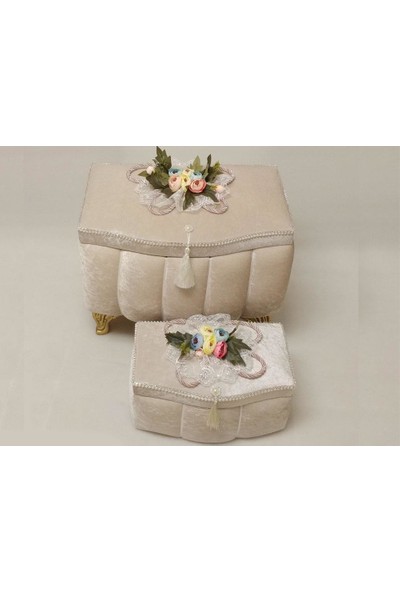 Kordonlu Yarmalı Kuğu Ayaklı 2'li Çeyiz Sandığı Cappuccino