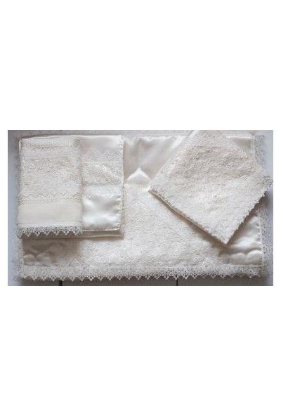 Fransız Güpürlü Bohça Seti Krem