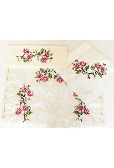 Kanaviçe İşlemeli Bohça Seti Bordo Kanaviçe İşlemeli Bohça Seti Bordo