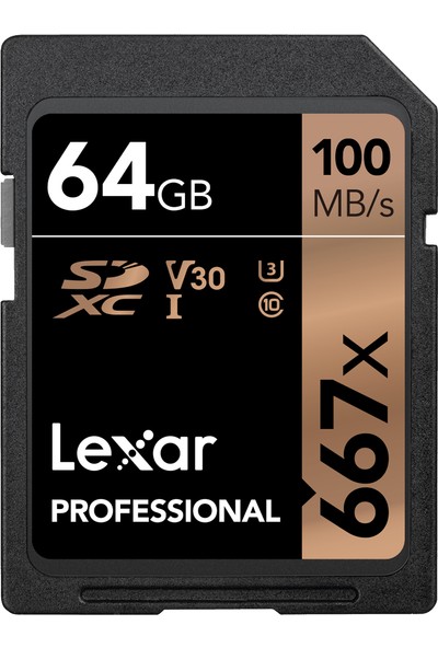 Lexar 64GB 667X SDXC 100Mb/SN Uhs-I U3 Class 10 V30 Professional ( LSD64GB667 ) Hafıza Kartı Lexar 64GB 667X SDXC 100Mb/SN Uhs-I U3 Class 10 V30 Professional ( LSD64GB667 ) Hafıza Kartı