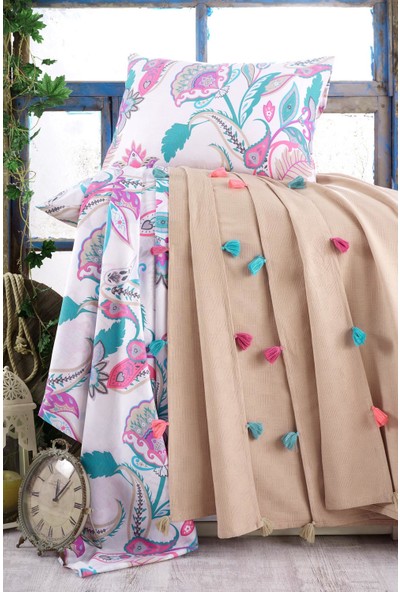 Lady Moda Çift Kişilik Pamuklu Ponponlu Pike Takımı | Bej Lady Moda Çift Kişilik Pamuklu Ponponlu Pike Takımı | Bej