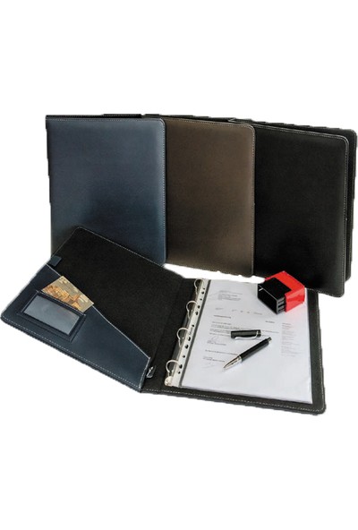 Sunum Klasörü 2K 4 Halkalı Suni Deri A4 Siyah 503S