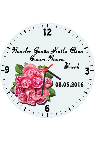 Biresimden Anneler Günü Hediyesi - Çiçekli Cam Duvar Saati Biresimden Anneler Günü Hediyesi - Çiçekli Cam Duvar Saati