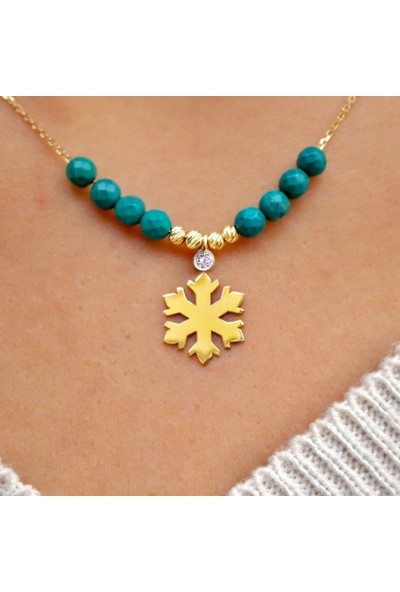 Demasgold Pırlanta 14 Ayar Altın Dorika Firuze Kar Tanesi 2 Kolye