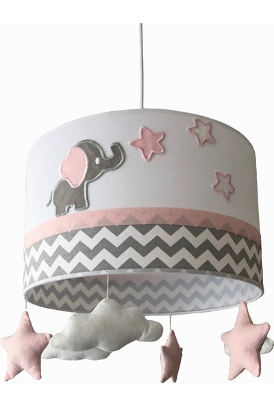 Pudradecor Elefante Bebek Çocuk Odası Avize / Pembe Gri Bebek Çocuk Odası Lambası Çap=35 cm Pudradecor Elefante Bebek Çocuk Odası Avize / Pembe Gri Bebek Çocuk Odası Lambası Çap=35 cm