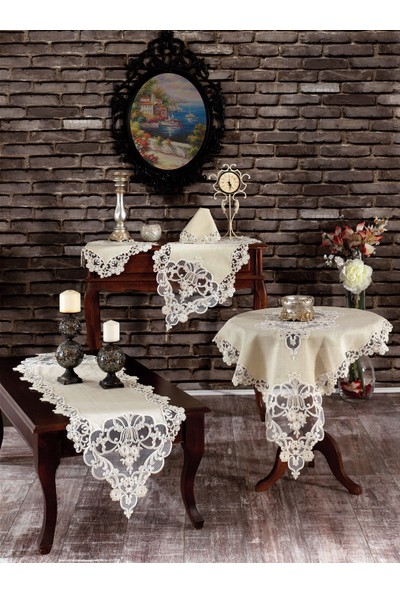 Güzi̇de La9009 Fransız Güpürlü Salon Takımı 5 Parça-Keten Bej