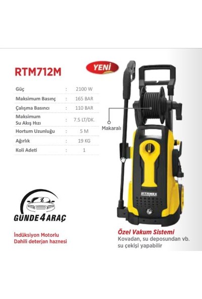 Rtrmax Rtm712 Oto Yıkama Makinası 165 Bar-2100 Watt