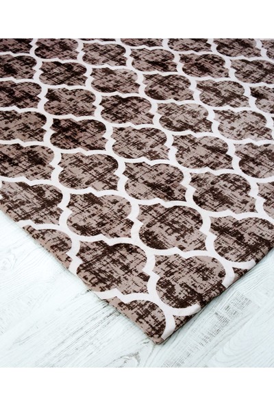 My Evilla Welsoft Lastikli Halı Örtüsü Kahve Bej Çizgili