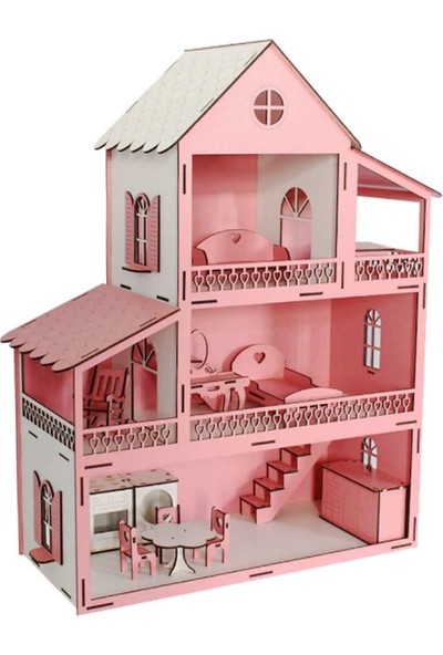 Hobi Oyuncak Ahşap Pembe Oyun Evi - 14 Parça