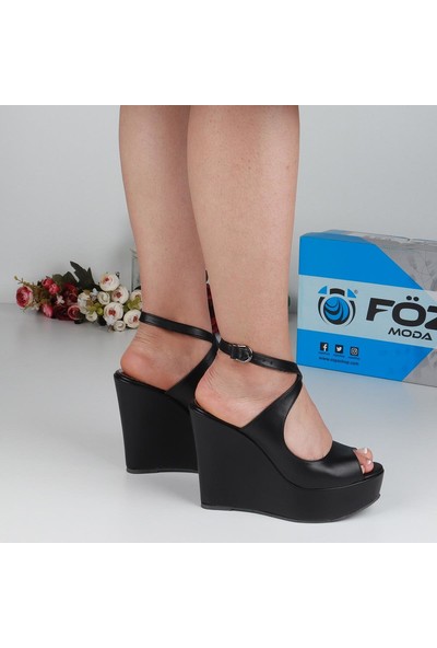 Föz 006 Siyah Dolgu Topuk Kadın Ayakkabı