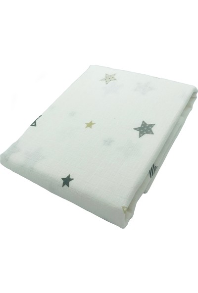 Bebemod Müslin Örtü Battaniye Kahverengi Yıldız 120 x 120 cm %100 Pamuk