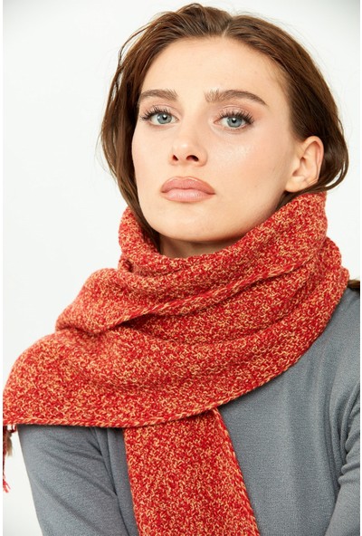 Desen Triko Kadın Kenarı Tığlamalı Püsküllü Yün Kaşkol Kızıl Desen Triko Kadın Kenarı Tığlamalı Püsküllü Yün Kaşkol Kızıl