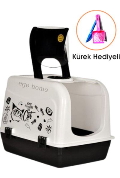 Ego Home Xxl Kırılmaz Kapaklı Maxi Büyük Kapalı Kedi Tuvaleti - Kürek Hediyeli