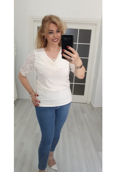Dantelli Ekru Bluz