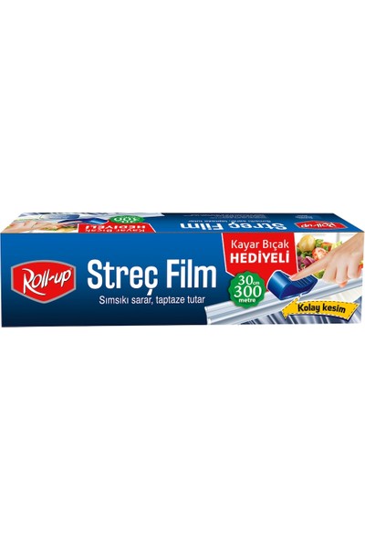 Roll-Up Streç Film 30 cm x 300 mt Kayar Bıçaklı Roll-Up Streç Film 30 cm x 300 mt Kayar Bıçaklı