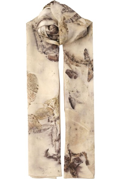 Silk And Cashmere Ekru Saf Ipek El Baskısı Ekolojik Şal 90 x 200 cm