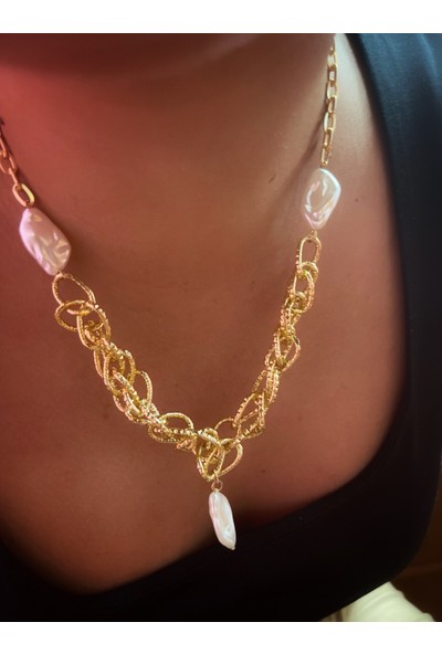 Karya Gümüş Barok Inci Dövme Zincir Byfuly Kolye Karya Gümüş Barok Inci Dövme Zincir Byfuly Kolye