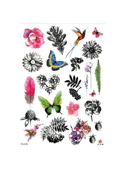 Melayk Gül Kelebek Yaprak Geçici Dövme Çoklu