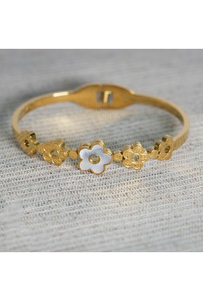 Markasız Kadın Bileklik Altın Renkli Çelik Kelepçe