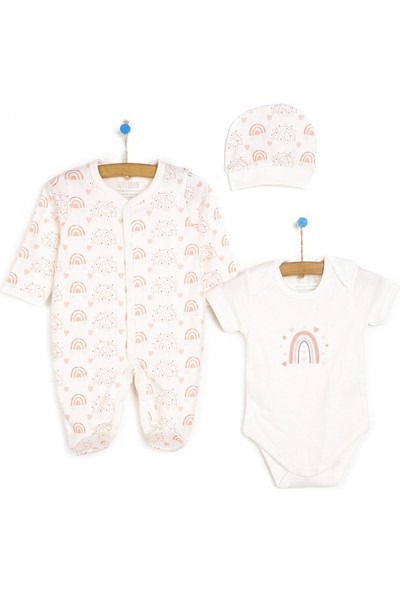 Hello Baby Yenidoğan Kız Bebek Gökkuşağı Kendinden Eldivenli Tulum-Body- Şapka 3lü Set Hello Baby Yenidoğan Kız Bebek Gökkuşağı Kendinden Eldivenli Tulum-Body- Şapka 3lü Set