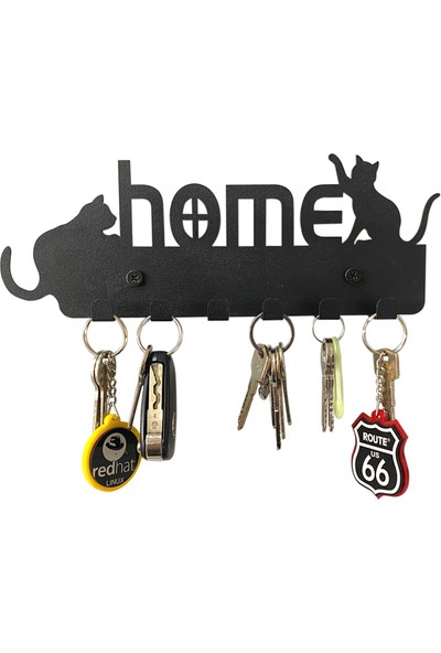 Gri Grafik Kedi Home Temalı Metal, Dekoratif Duvar Tipi Anahtar Askısı Gri Grafik Kedi Home Temalı Metal, Dekoratif Duvar Tipi Anahtar Askısı