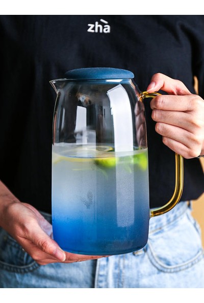 1500 ml Degrade Renk Soğuk Su Cam Şişe Kapak ile Set Altın Kolu Soğuk Su Isıtıcısı Cam Su Kupası Ev Drinkware | Sürahi