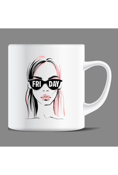Red White Çift Taraflı Baskılı Porselen Seramik Friday Çizim Kahve Kupası