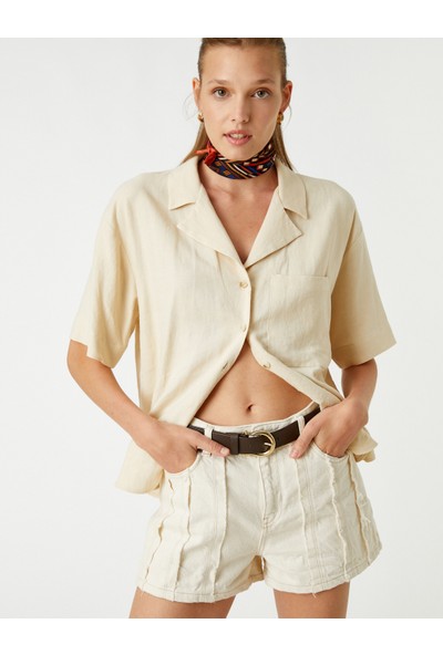 Koton Keten Gömlek Kısa Kollu Cep Detaylı