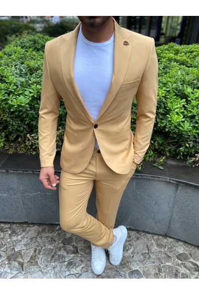 Agustini Krem Renk Spor Takım Elbise Sivri Yaka Slim Fit | Agustini Agustini Krem Renk Spor Takım Elbise Sivri Yaka Slim Fit | Agustini